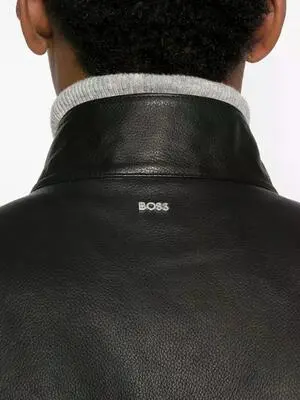 BOSS Leather Bomber Jacket - Black