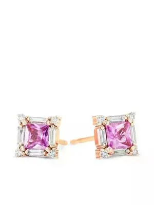 SUZANNE KALAN 18k Rose Gold Diamond And Sapphire Stud Earrings - Pink