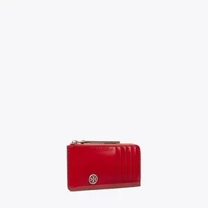 Tory Burch Robinson Spazzolato Zip Card Case - Red Sky