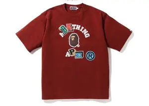 A BATHING APE Fonts Relaxed Fit Collage Heavy Weight Tee Shirt - Burgundy