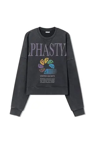 ALPHA STYLE Heavyweight French Terry Crewneck Sweatshirt - Black