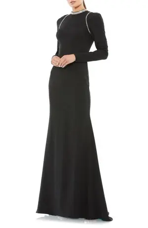 Mac Duggal Raglan Long Sleeve High Neck Gown