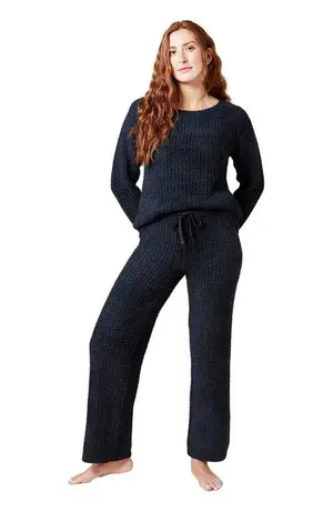 SOFTIES Waffle Marshmallow Boat Neck Lounge Set - Black