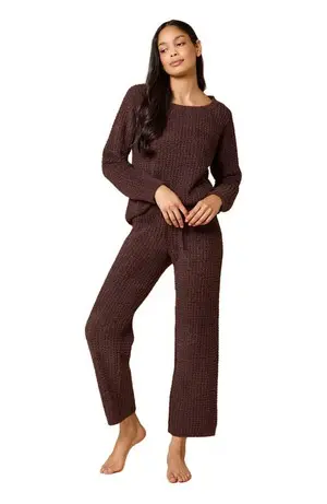 SOFTIES Waffle Marshmallow Boat Neck Lounge Set - Espresso