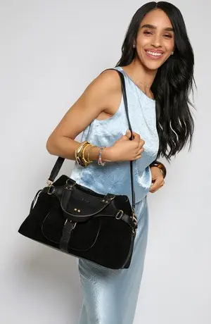 AIMEE Dash Large Leather Satchel - Black Suede