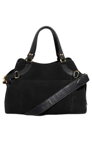 AIMEE Dash Large Leather Satchel - Black Suede