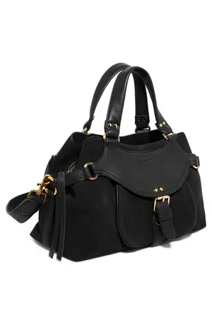 AIMEE Dash Large Leather Satchel - Black Suede