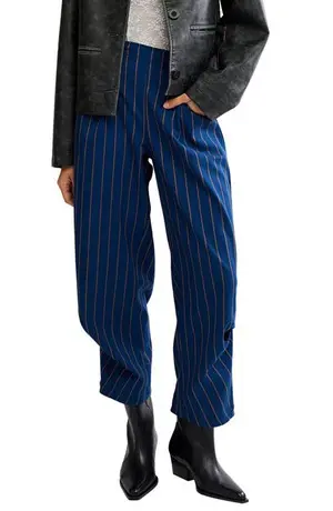 Free People Striped Pull-on Pants - Navy Combo Pinstripe