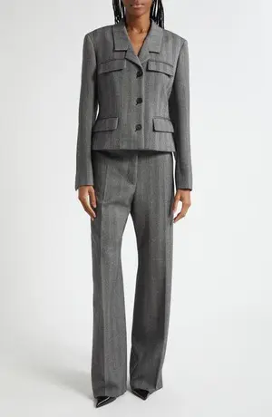 FERRAGAMO Wool-blend Herringbone Crop Jacket