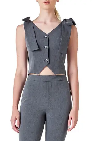 Endless Rose Bow Tie Strap Crop Vest - Grey