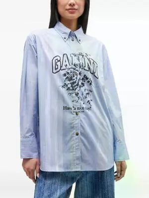 GANNI Striped Graphic Shirt - Blue
