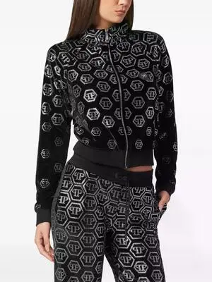 Philipp Plein Monogram Rhinestone Zipped Sweatshirt
