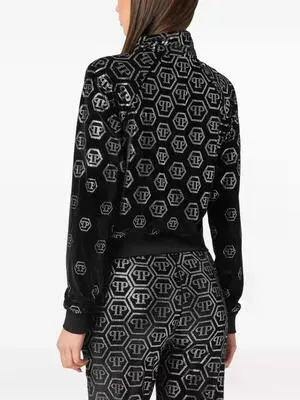 Philipp Plein Monogram Rhinestone Zipped Sweatshirt