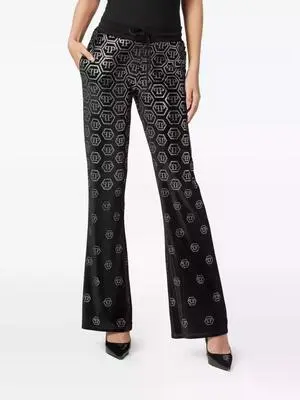 Philipp Plein Monogram-embellished Velvet Trousers - Black