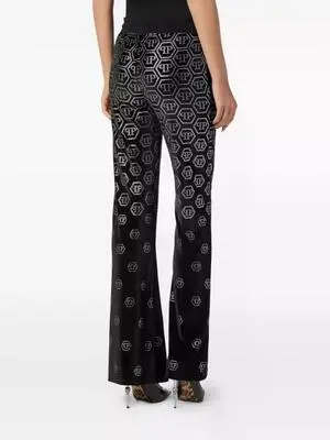 Philipp Plein Monogram-embellished Velvet Trousers - Black