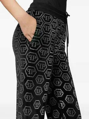 Philipp Plein Monogram-embellished Velvet Trousers - Black