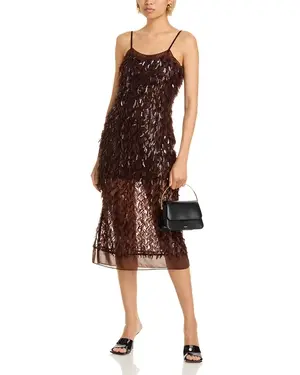 3.1 Phillip Lim Sequin Mesh Slip Dress - Chocolate