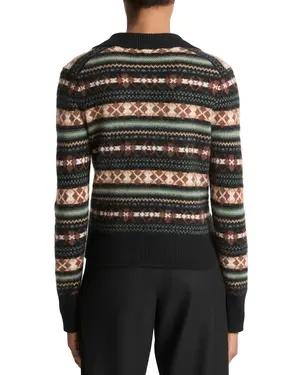 Vince Fair Isle Cashmere Polo Sweater - Cacao/mala