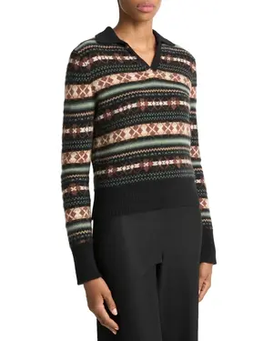 Vince Fair Isle Cashmere Polo Sweater - Cacao/mala