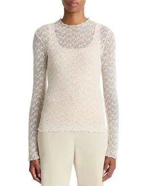 Vince Mock Neck Lace Top - Alabaster