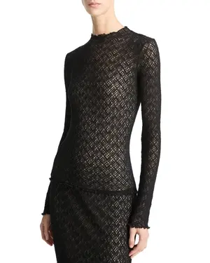 Vince Lace Mock Neck Top - Black
