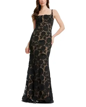 Dress The Population Lorena Applique Gown - Black-nude