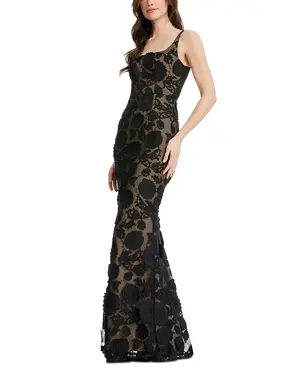 Dress The Population Lorena Applique Gown - Black-nude