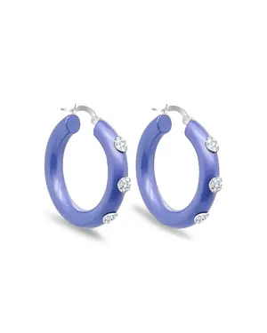 Meira T Rhodium Plated Sterling Silver Diamond Hoop Earrings - Blue/silver