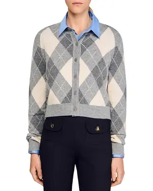 Sandro Argyle Cardigan Sweater - Grey