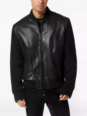 Philipp Plein Leather Knitted-sleeve Jacket