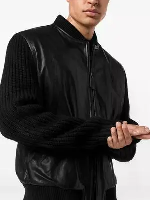 Philipp Plein Leather Knitted-sleeve Jacket