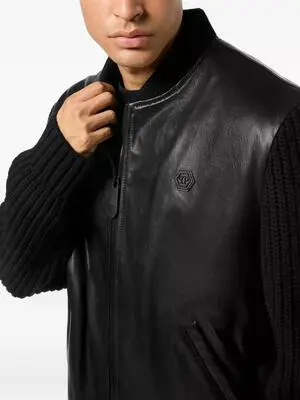 Philipp Plein Leather Knitted-sleeve Jacket