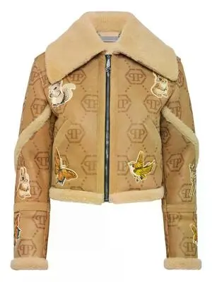 Philipp Plein Monogram Embroidered Shearling Jacket