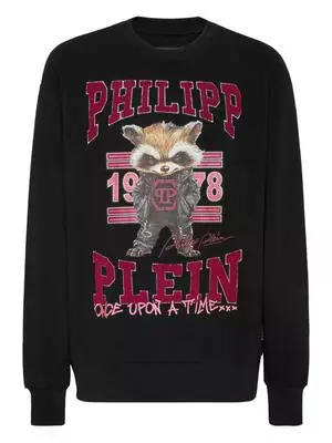 Philipp Plein Cotton Sweatshirt With Raccoon Embellishment - Black
