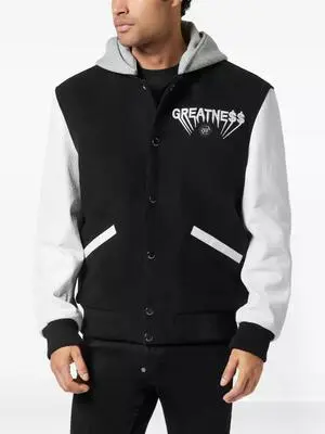 Philipp Plein Hooded Leather-sleeve Bomber Jacket - Black