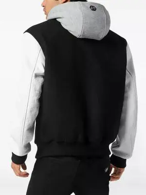 Philipp Plein Hooded Leather-sleeve Bomber Jacket - Black