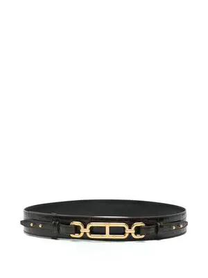 TOM FORD Crocodile Embossed Chain-link Leather Belt - Brown