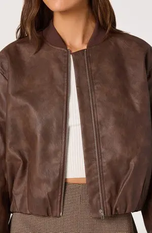 Astr The Label Faux Leather Cropped Bomber Jacket