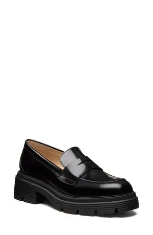 STUART WEITZMAN Hudson Lite Lugged Platform Penny Loafer - Black
