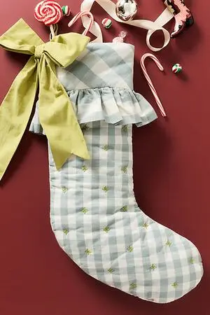 Anthropologie Gingham Bow Stocking - Mint