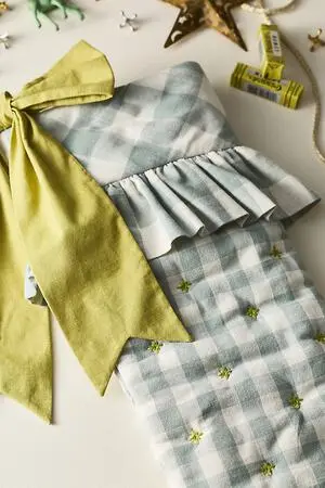 Anthropologie Gingham Bow Stocking - Mint