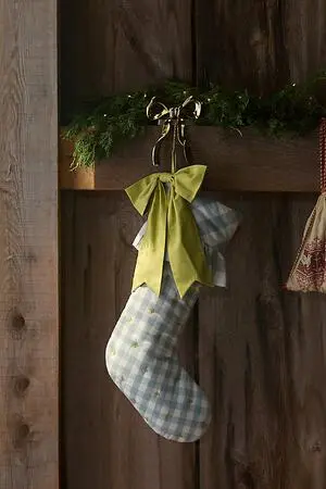 Anthropologie Gingham Bow Stocking - Mint