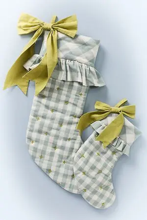 Anthropologie Gingham Bow Stocking - Mint