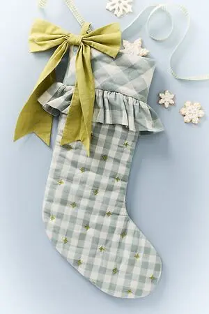 Anthropologie Gingham Bow Stocking - Mint