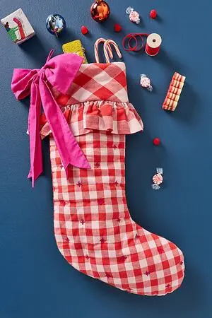 Anthropologie Gingham Bow Stocking - Red