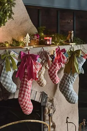 Anthropologie Gingham Bow Stocking - Red