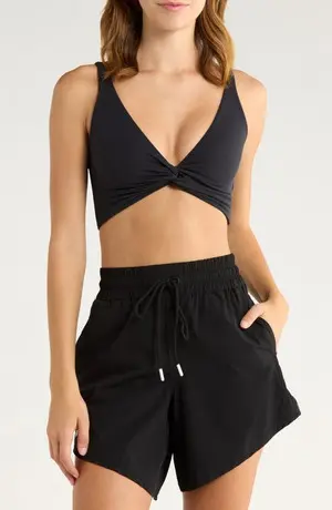 Free People Never Better Twist Front Sports Bra - Black