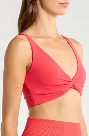 Free People Never Better Twist Front Sports Bra - Grapefruit