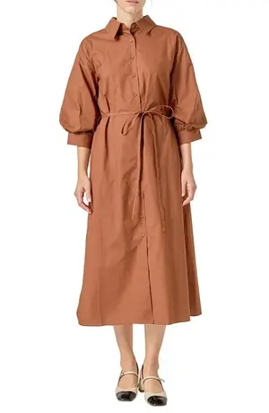 English Factory Flared Cotton Midi Shirt Dress
