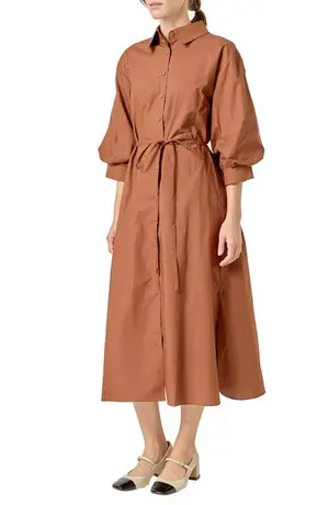 English Factory Flared Cotton Midi Shirt Dress